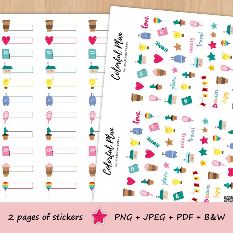 Colorful Sticker Set - Printable planner stickers